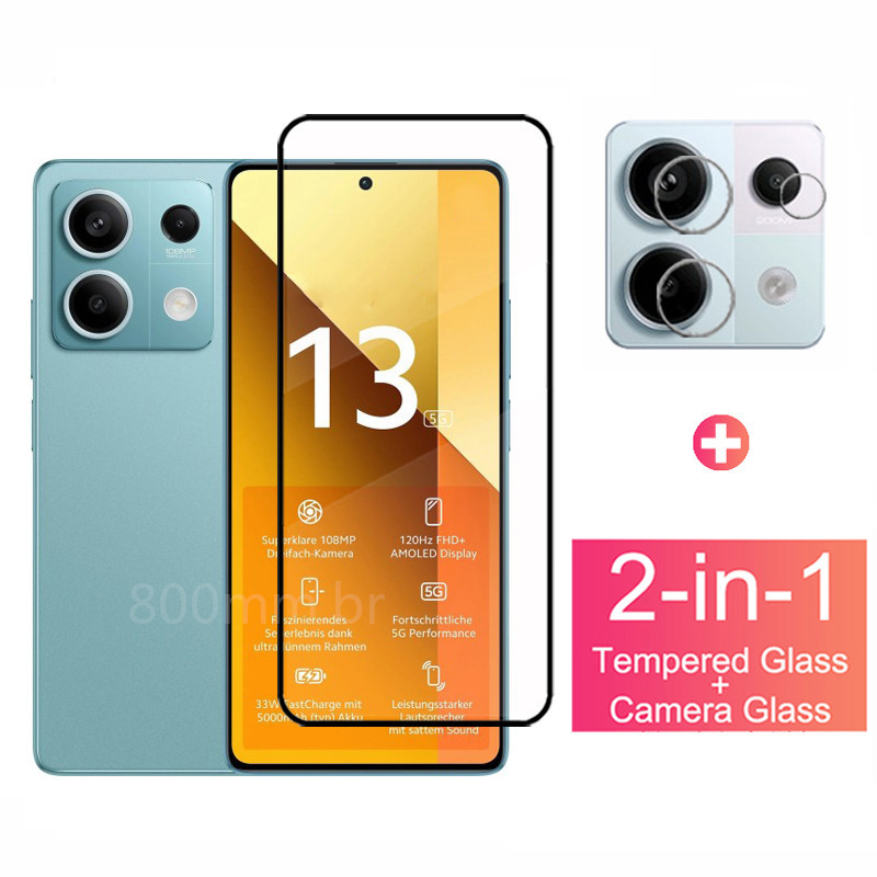 Película Protetora De Vidro e Câmera 9D 2 Em 1 Para Xiaomi Redmi Note 13 5G Note 13 12 11 Pro ...