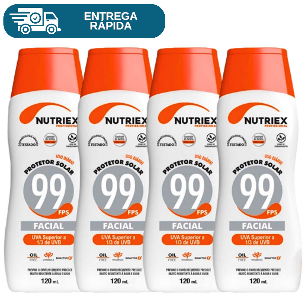 Kit 4 Protetor Solar Facial e Corporal Fps 99 120ml Nutriex 1/3 UVA UVB ...