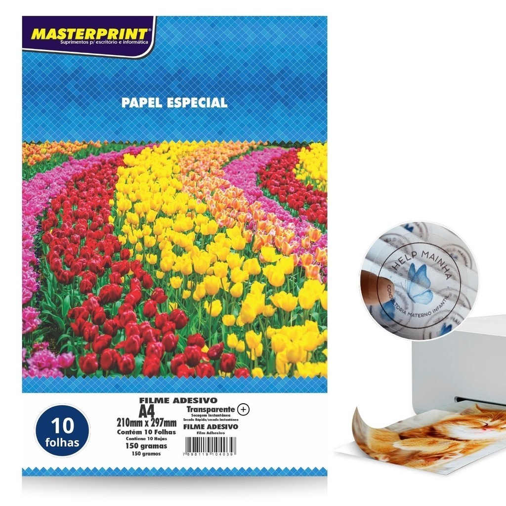 Papel Filme Adesivo Vinil 100% Transparente A4 150g 10 folhas para ...
