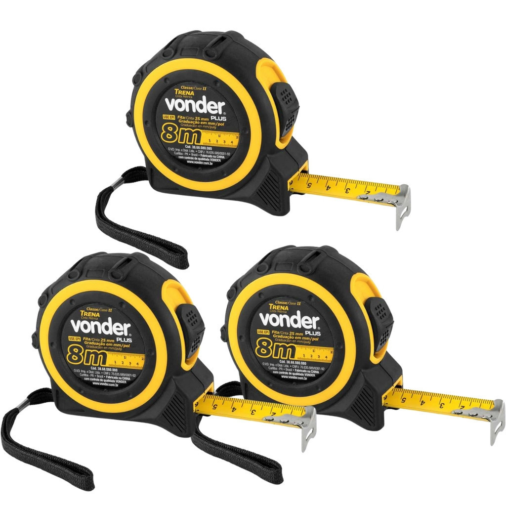 kit 3 un trena emborrachada aço autotrava 8m x 25mm vonder | Shopee Brasil
