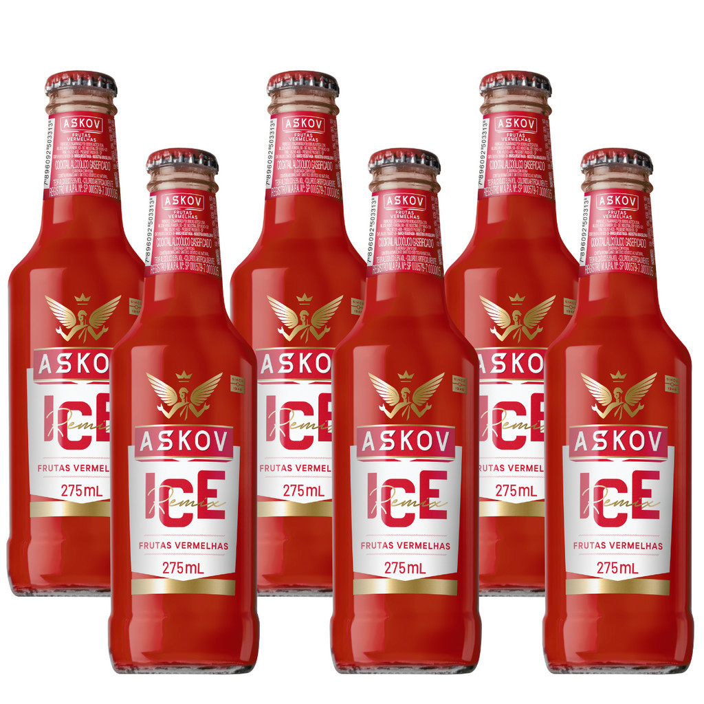 BEBIDA ASKOV ICE FRUTAS VERMELHAS LONG NECK 6UN DE 275ML | Shopee Brasil