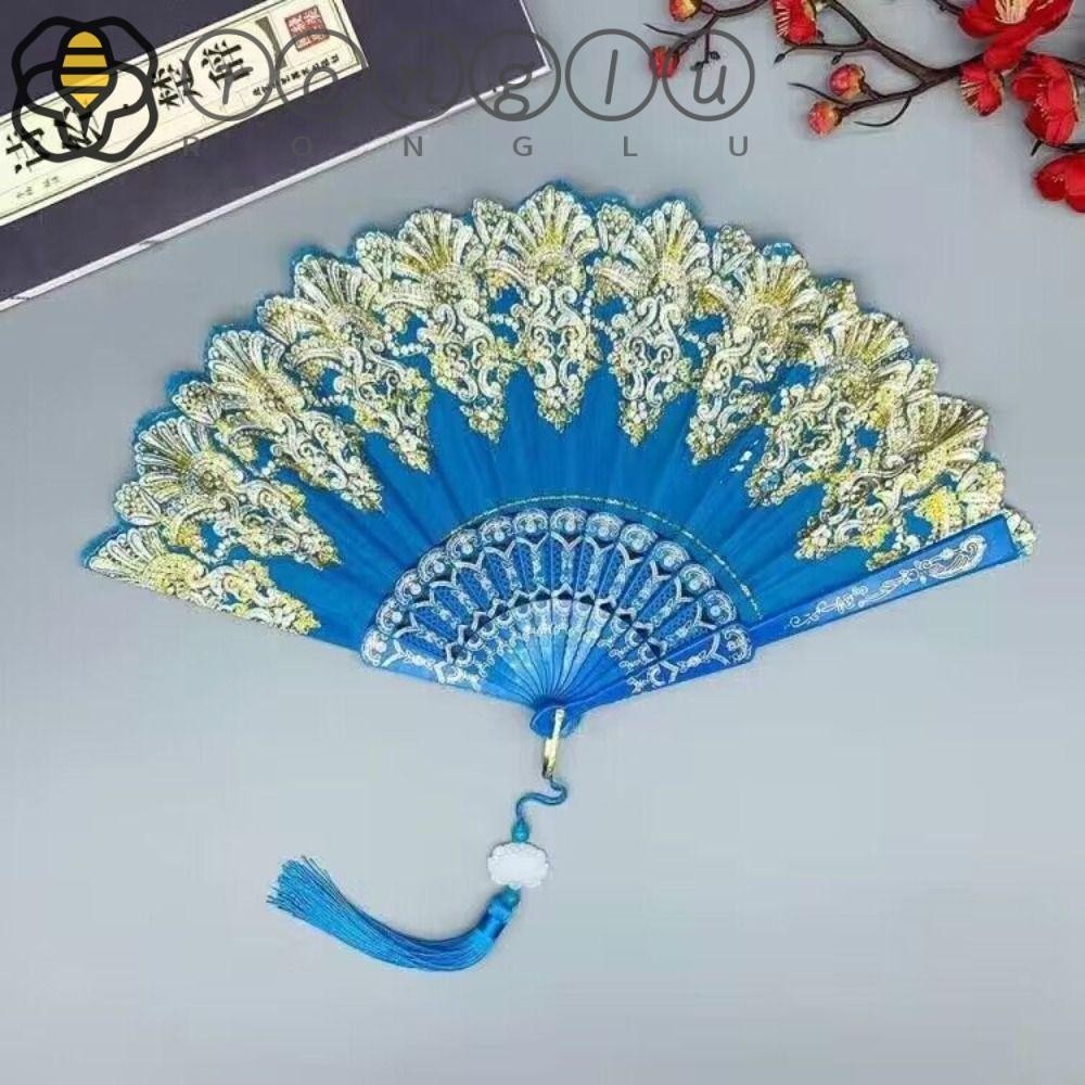 RONGLU Ventilador De Dança Chinês , Pó De Ouro Mão De Plástico Dobrável ...