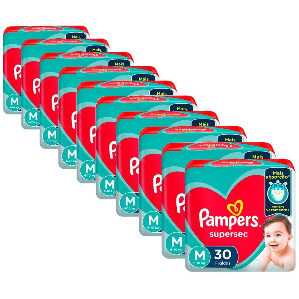 Kit 10 Fraldas Pampers Supersec Pacotão M - 300 Tiras | Shopee Brasil