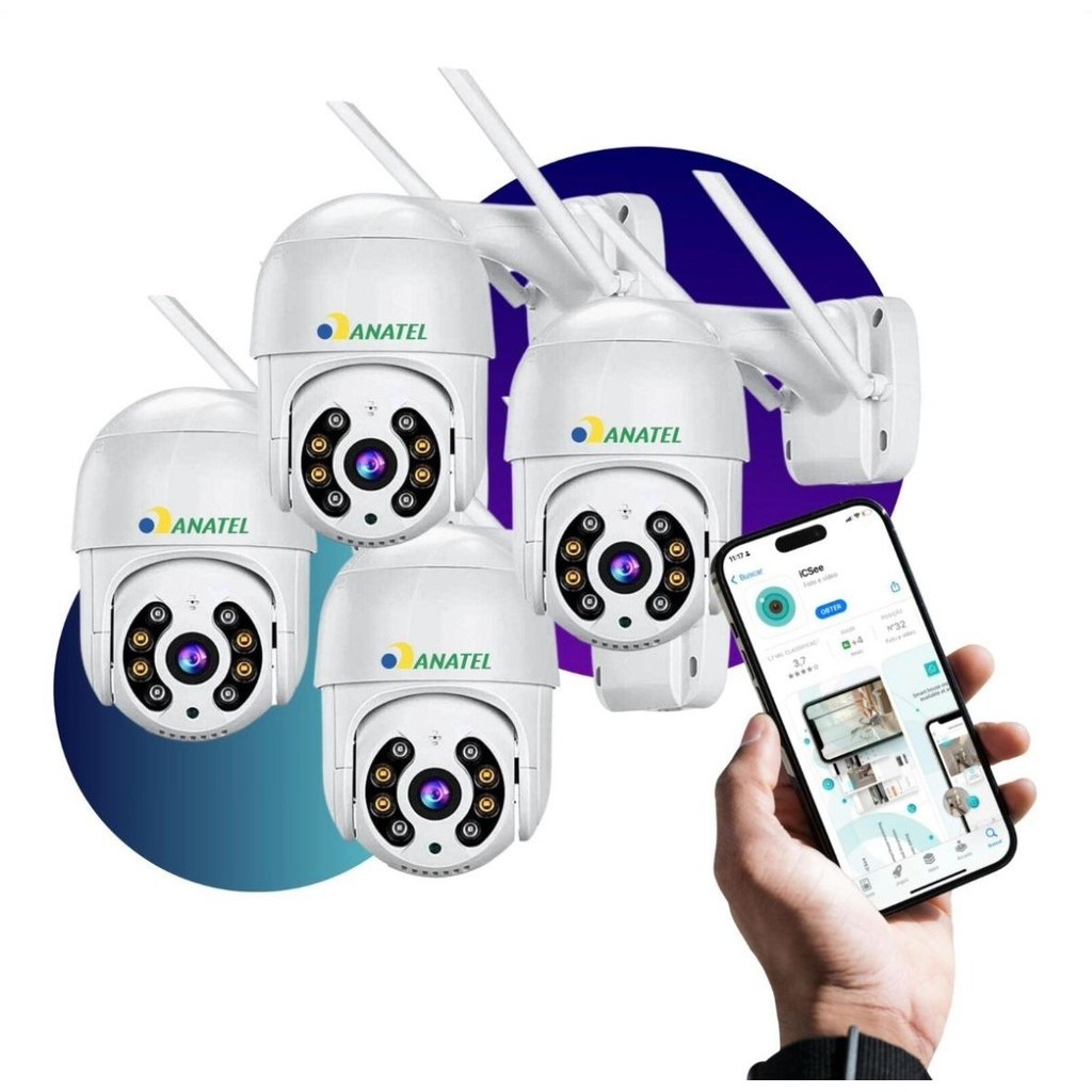 KIT NVR WI-FI 08 CANAIS COM 4 CAMERAS EXTERNAS WI-FI PTZ FULL HD ...