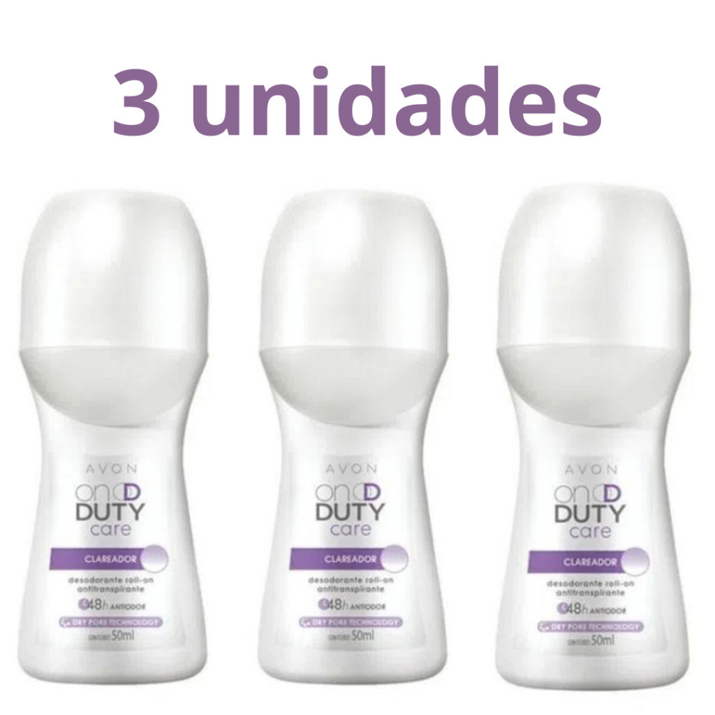 Kit 3 Desodorante Roll On Antitranspirante clareador On Duty Avon 50ml ...