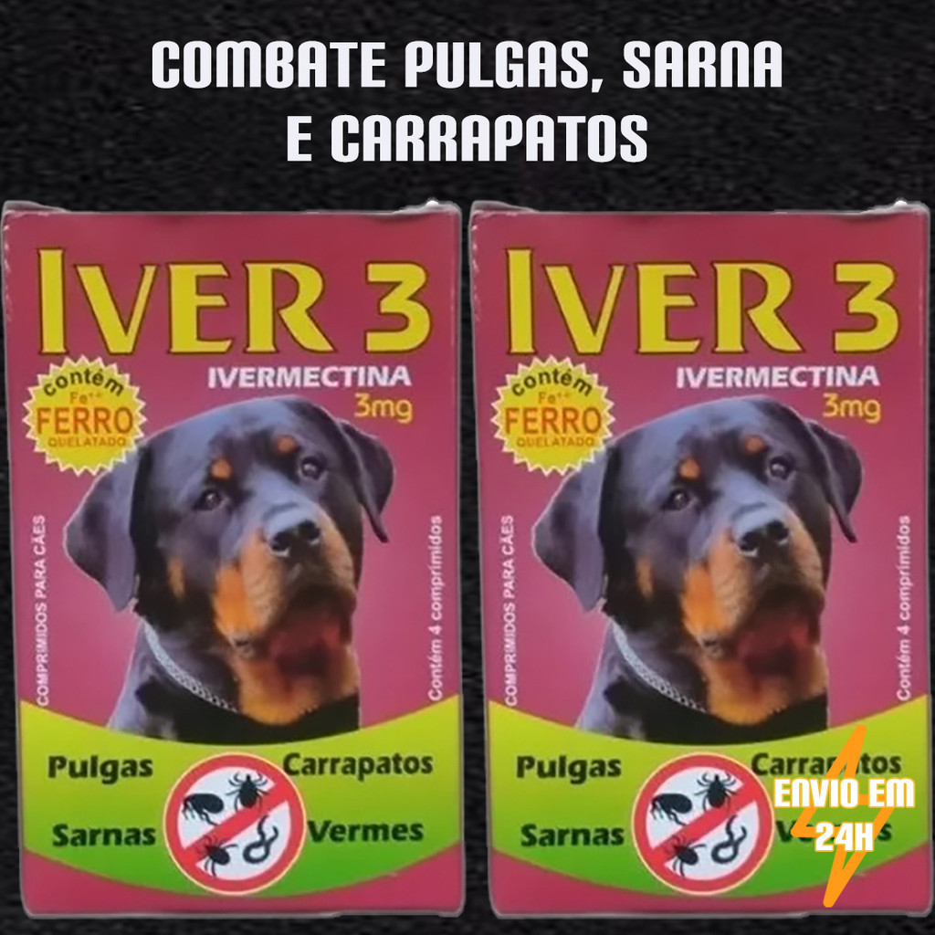 Kit 2 Caixas Remédio Para Carrapato, Pulga e Sarna Iver3 Iverme dectina ...