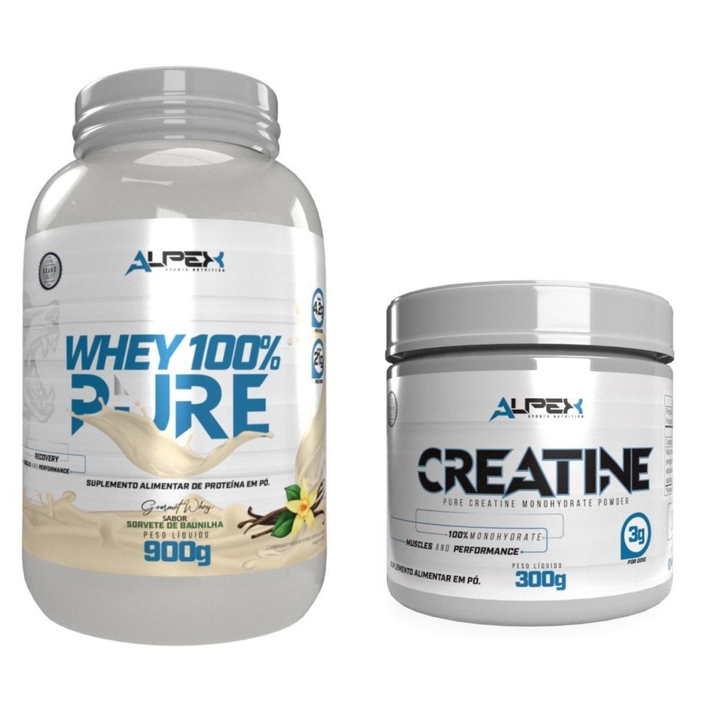 Kit Whey 100% Pure + Creatina Pura 300g - Alpex | Shopee Brasil