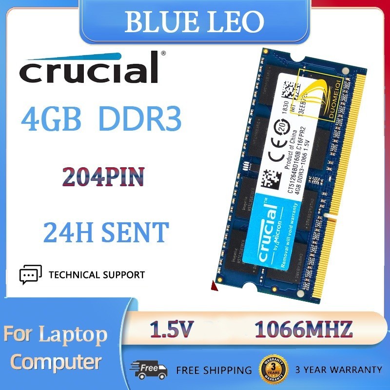 Crucial 4GB DDR3 1066Mhz Memória 2RX8 PC3-8500CL7 SODIMM Portátil RAM 204Pin Para Intel AMD ...