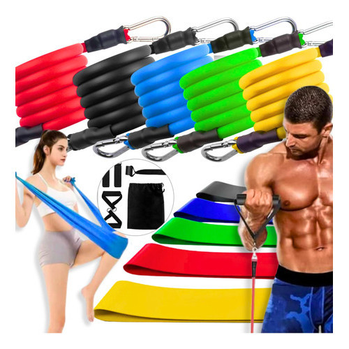 Kit Elástico de Treino Academia Exercício Extensor Fisioterapia - Faz a ...