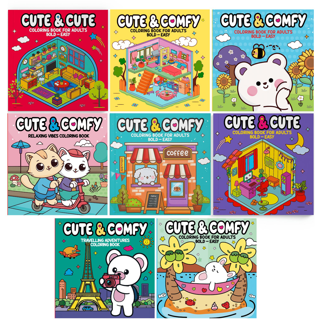 Kit 8 Livros Cute & Cute | Cute & Comfy Coloring Book for Adults - Bold ...
