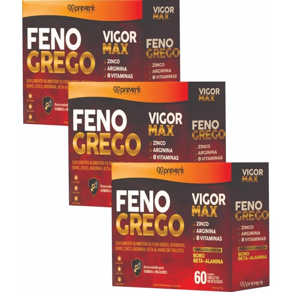 Kit 3uni Feno Grego Vigor Max 60 Tabletes - Prevent Pharma | Shopee Brasil