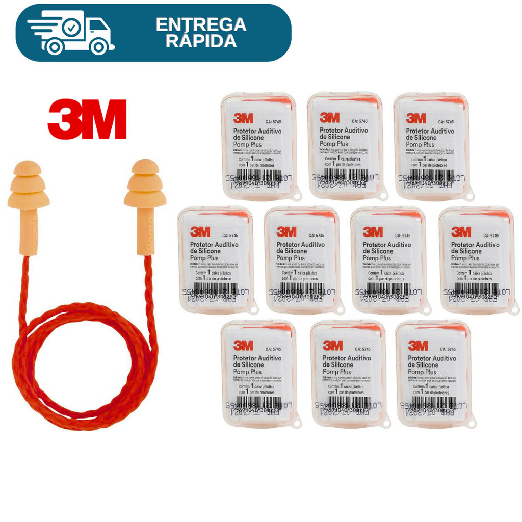 Kit 30 Protetor Auricular Auditivo Plug Silicone Pomp Plus 3M Com Cordão Para Ouvido 19DB Tipo ...