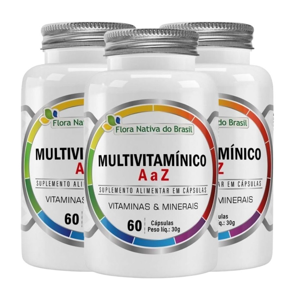 Kit de 3 Frascos de Multivitaminico A á Z 60 Cápsulas Flora Nativa ...