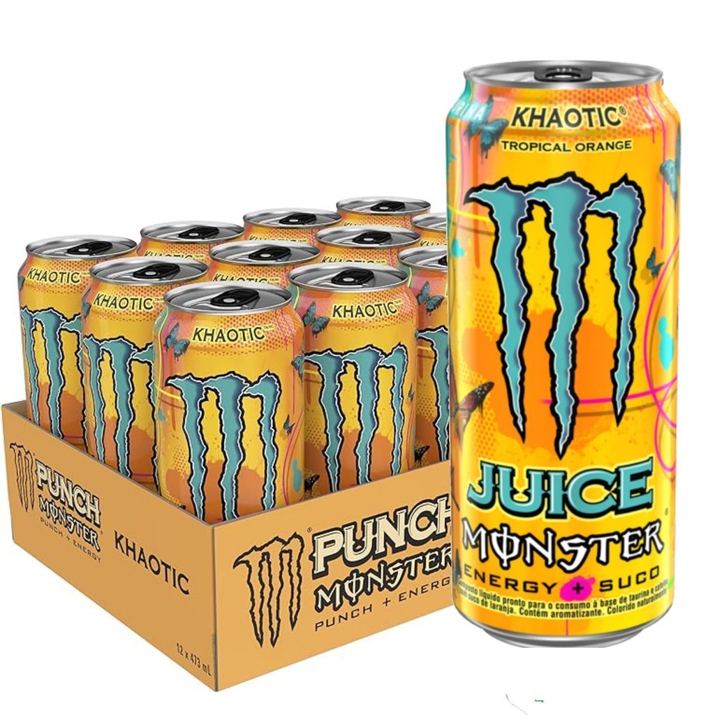 Kit c/12 Energético Monster Energy Drink 473ml Khaotic Juice Orange ...