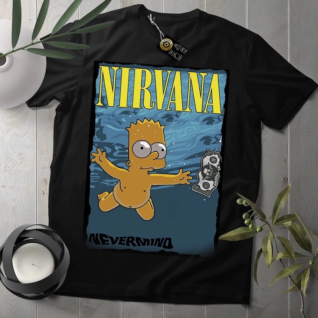 Camisa Camiseta Simpsons Bart Nevermind Nirvana camisa anime 100% ...
