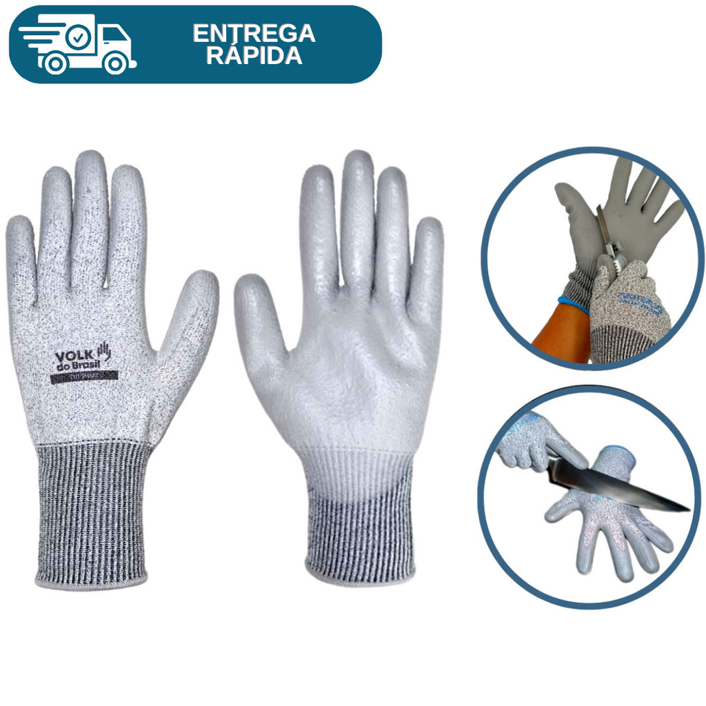 Luva Anticorte De Proteção Com PU Profissional Resistente Segurança Epi ...