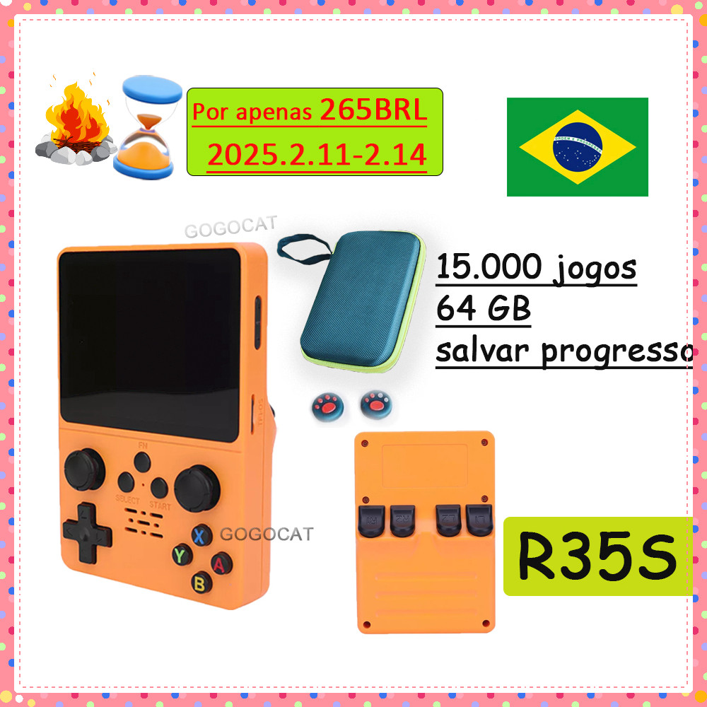 Console Portátil R35S 64GB15 Mil Jogos Sistema Linux De Código Aberto Tela IPS 3.5" Bateria 3500 ...