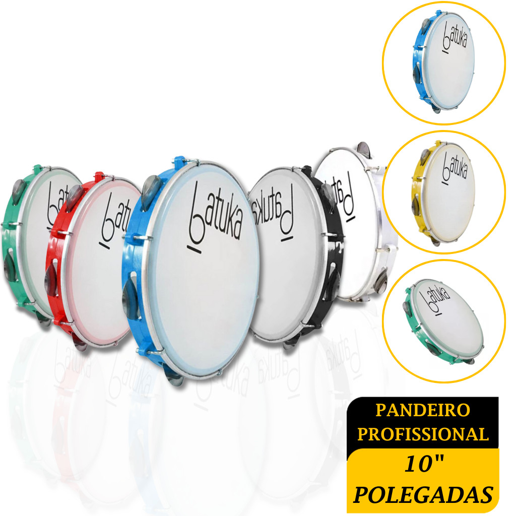Pandeiro Batuka Profissional 10" Com Pele Branca Premium - Cores a ...