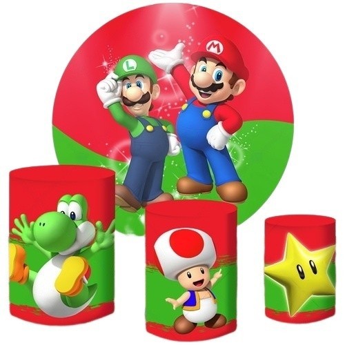 Kit Painel Em Tecido Redondo+capa Cilindro Mario Bros | Shopee Brasil