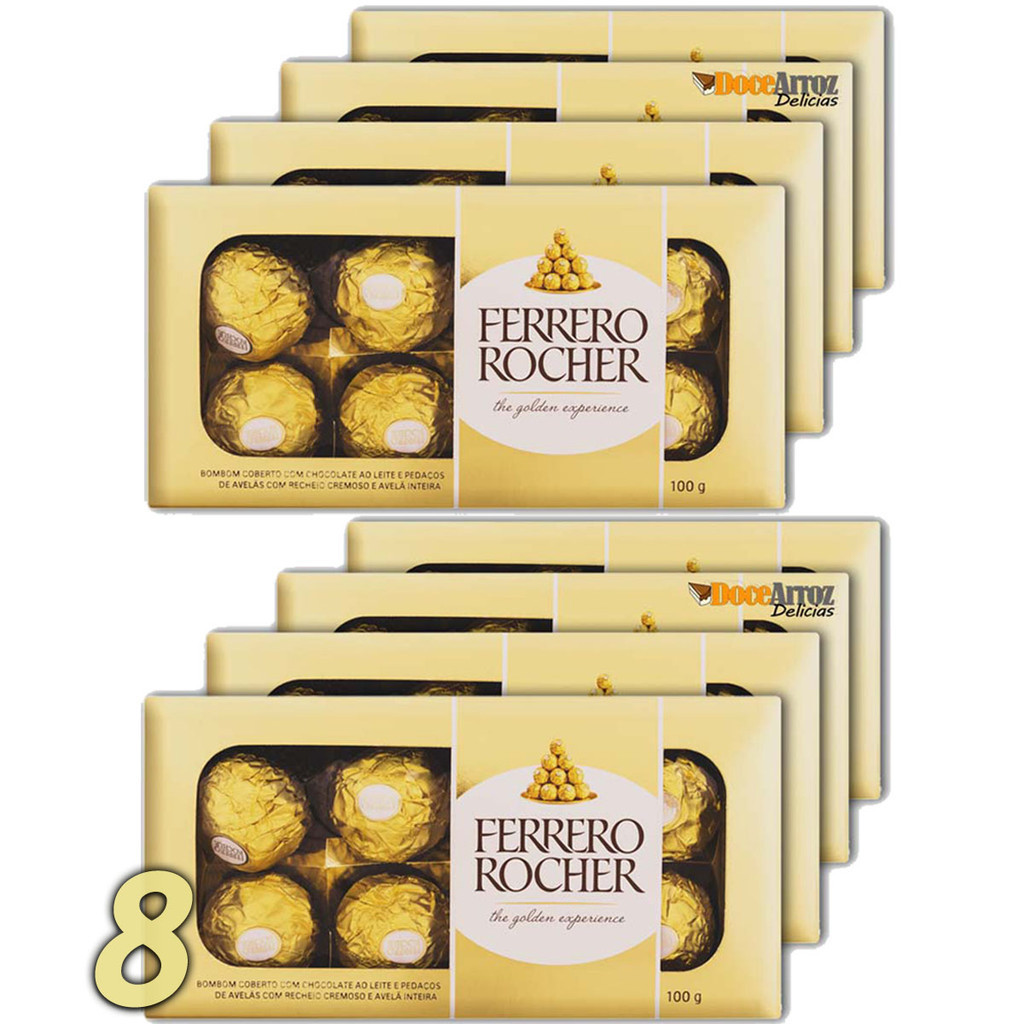 Ferrero Rocher T8 100grs - 08 Caixinhas com 8 Bombons cada caixa ...
