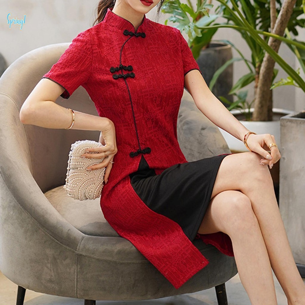 Cheongsam Curto Feminino Colarinho Chinês Estilo Modificado | Shopee Brasil