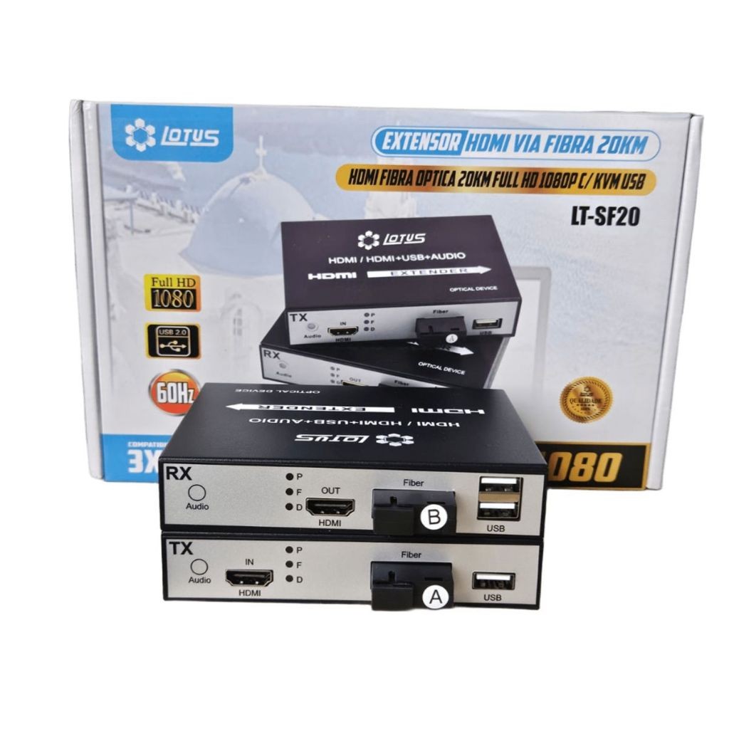 Extensor HDMI via Fibra Optica 20KM Full HD 1080P C/ KVM USB 2.0 ...