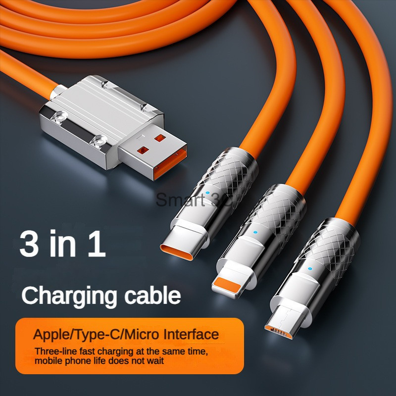 Cabo de carga de liga de zinco 3 em 1 de 120w Cabo de carga de dados Super rápido com luz - Faz ...
