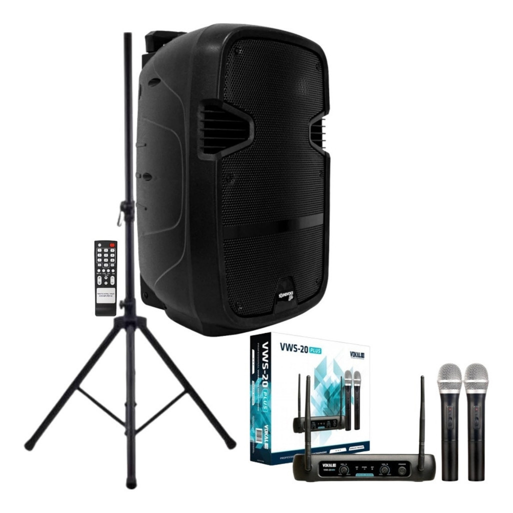 Kit Caixa Amplificada + Microfone Sem Fio Duplo Uhf + Tripé | Shopee Brasil