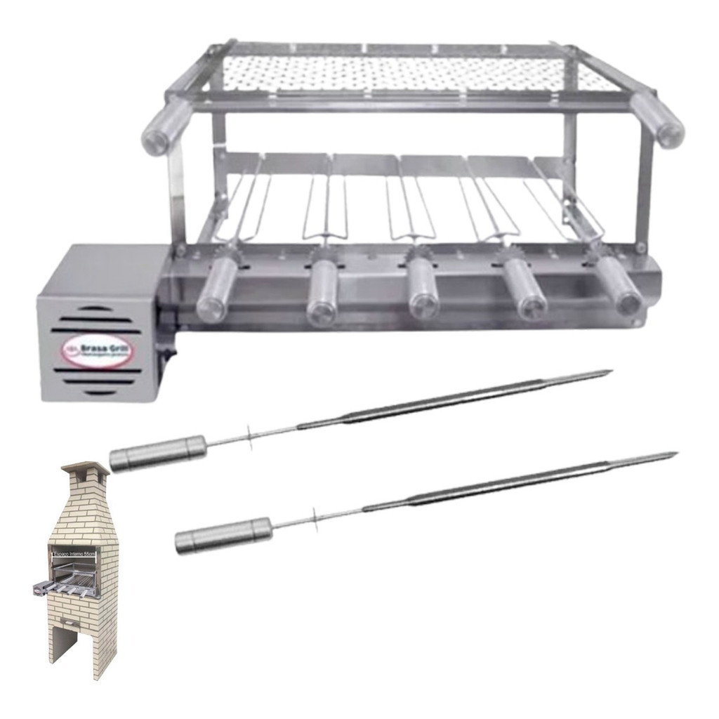 Brasa Grill Tradicional Gira 5 Espetos Especial para Churrasqueiras Pré ...