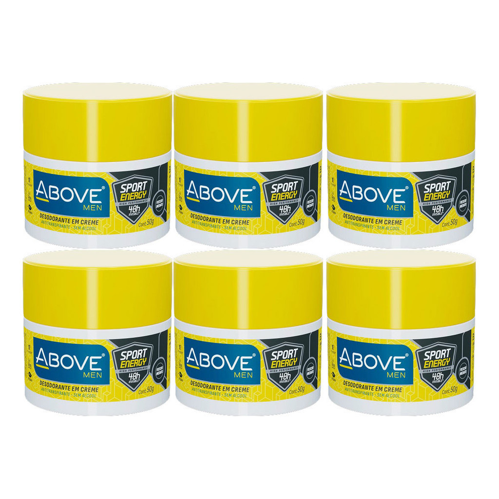 Kit Com 6 Desodorante Em Creme Above Men Sport Energy 50g | Shopee Brasil