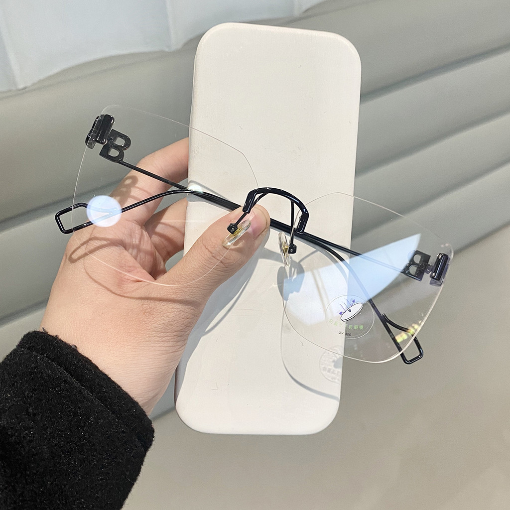 2021 novo estilo exclusivo sem moldura corte borda óculos planos influenciador feminino rosto ...