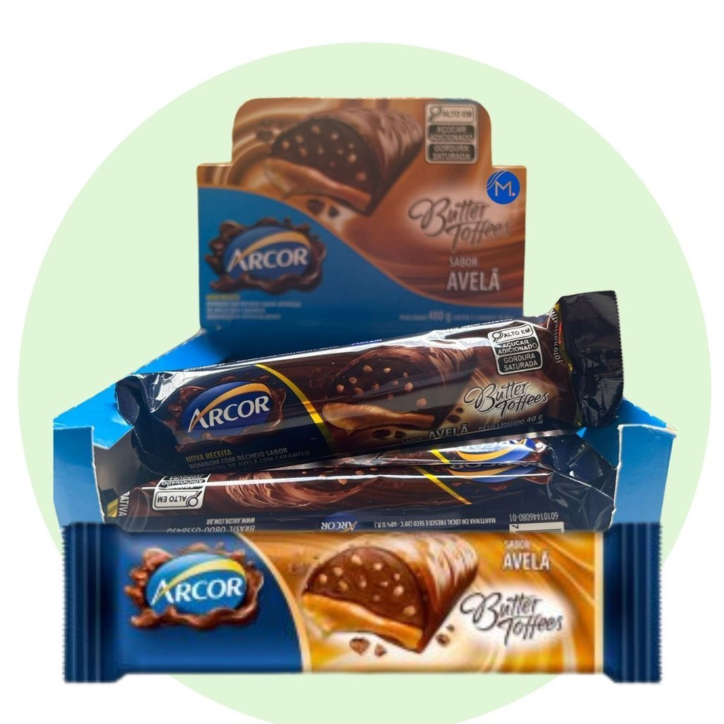 Caixa Bombom Recheio Avelã Butter Toffes 12un de 40g Arcor | Shopee Brasil