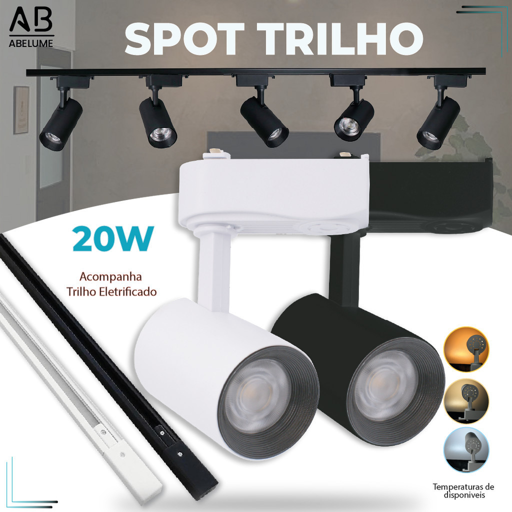 Trilho Spot LED para trilho eletrificado + Trilho + Conector Tubinho ...
