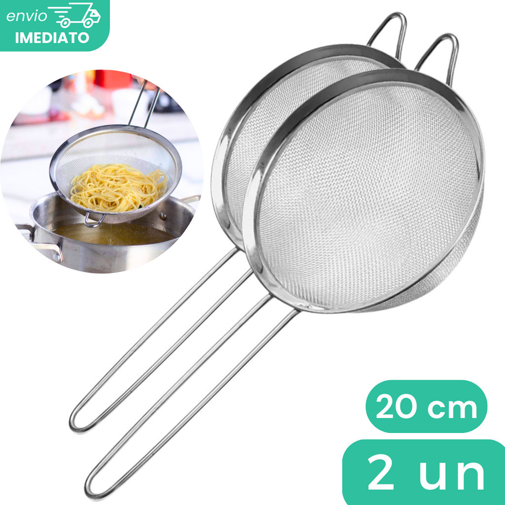 Kit 02 Peneira Coador Manual Em Aço Inox Para Cozinha 20cm | Shopee Brasil
