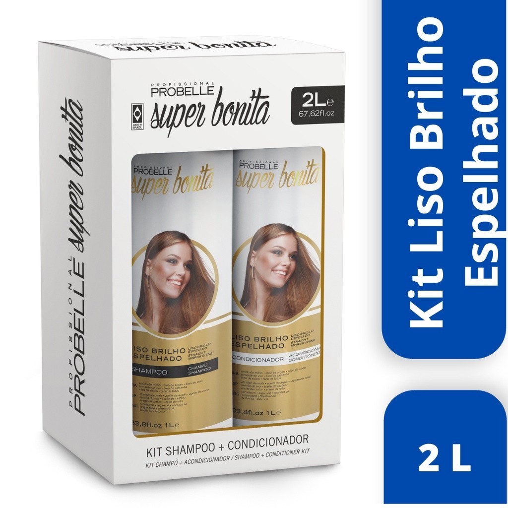 Shampoo e condicionador 1L Liso Brilho Espelhado Probelle | Shopee Brasil
