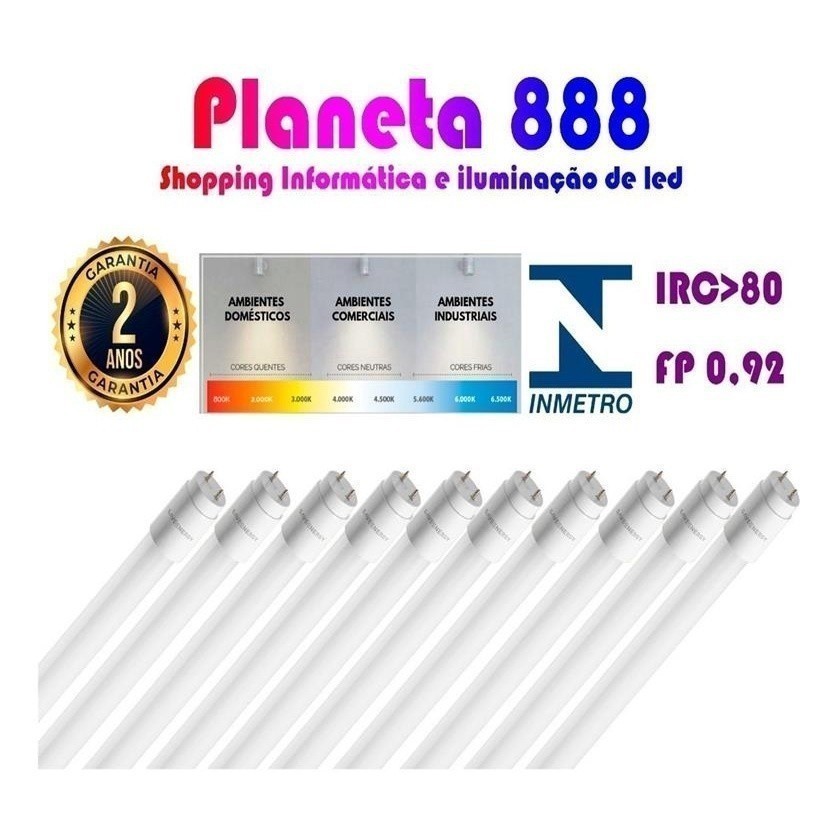Kit 10 Lampada Led Tubular 10w 60cm T8 Irc 80 Fp0,9 Inmetro | Shopee Brasil
