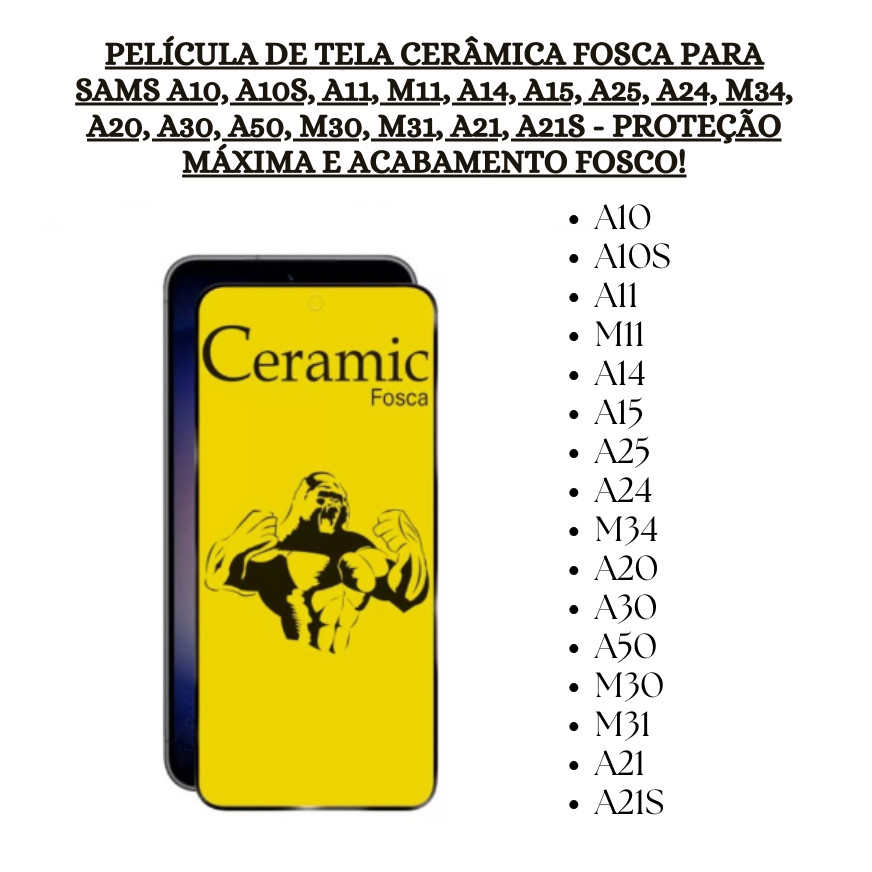 Película de Tela Cerâmica Fosca para Sams A10/A10S/A11/M11/A14/A15/A25 ...