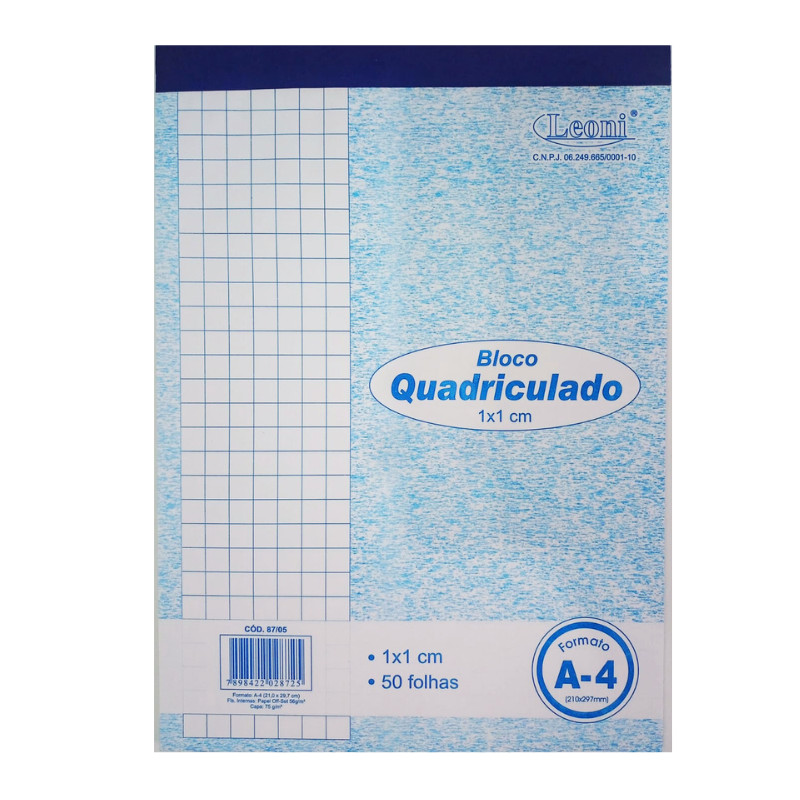 Bloco quadriculado 1x1cm A4 Leoni 50 Folhas | Shopee Brasil