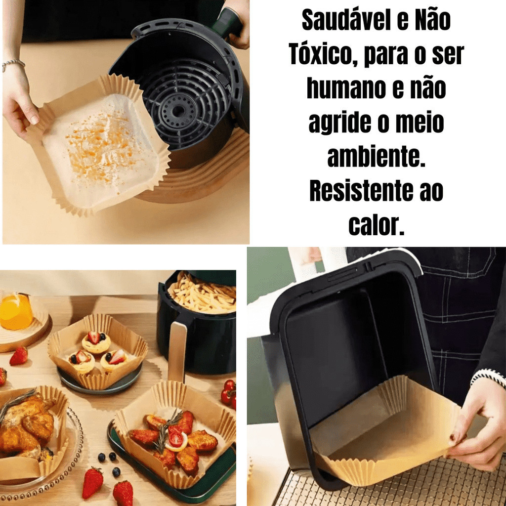 Kit 100 forma de airfryer descartavel antiaderente de papel cozinha ...
