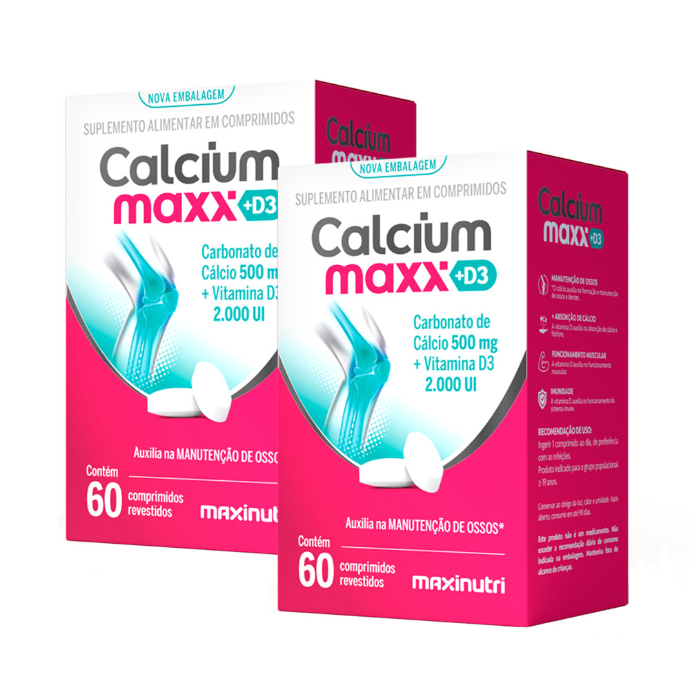 Kit 2 Calcium Maxx + D3 e Cálcio 60 Comprimidos Maxinutri | Shopee Brasil