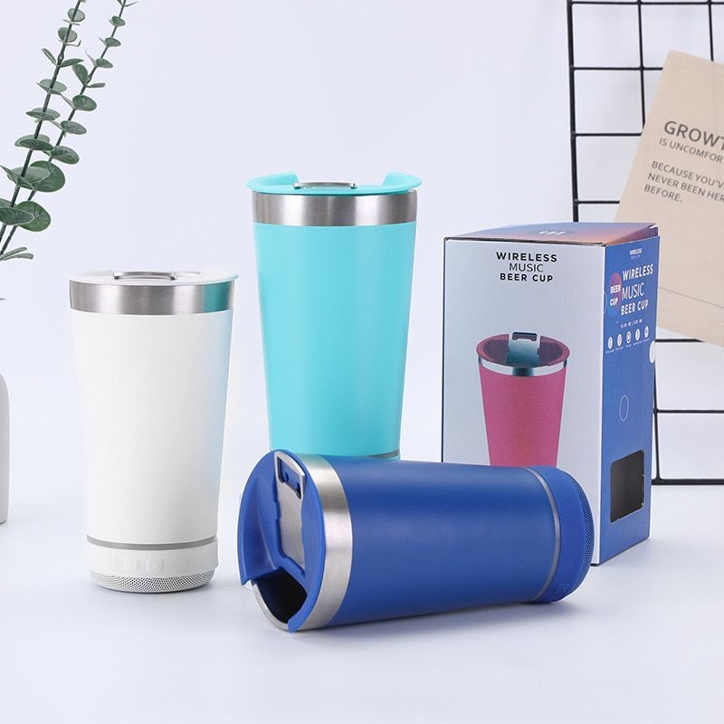 Copo térmico inox com tampa abridor e caixa de som com bluetooth Led 420ML | Shopee Brasil
