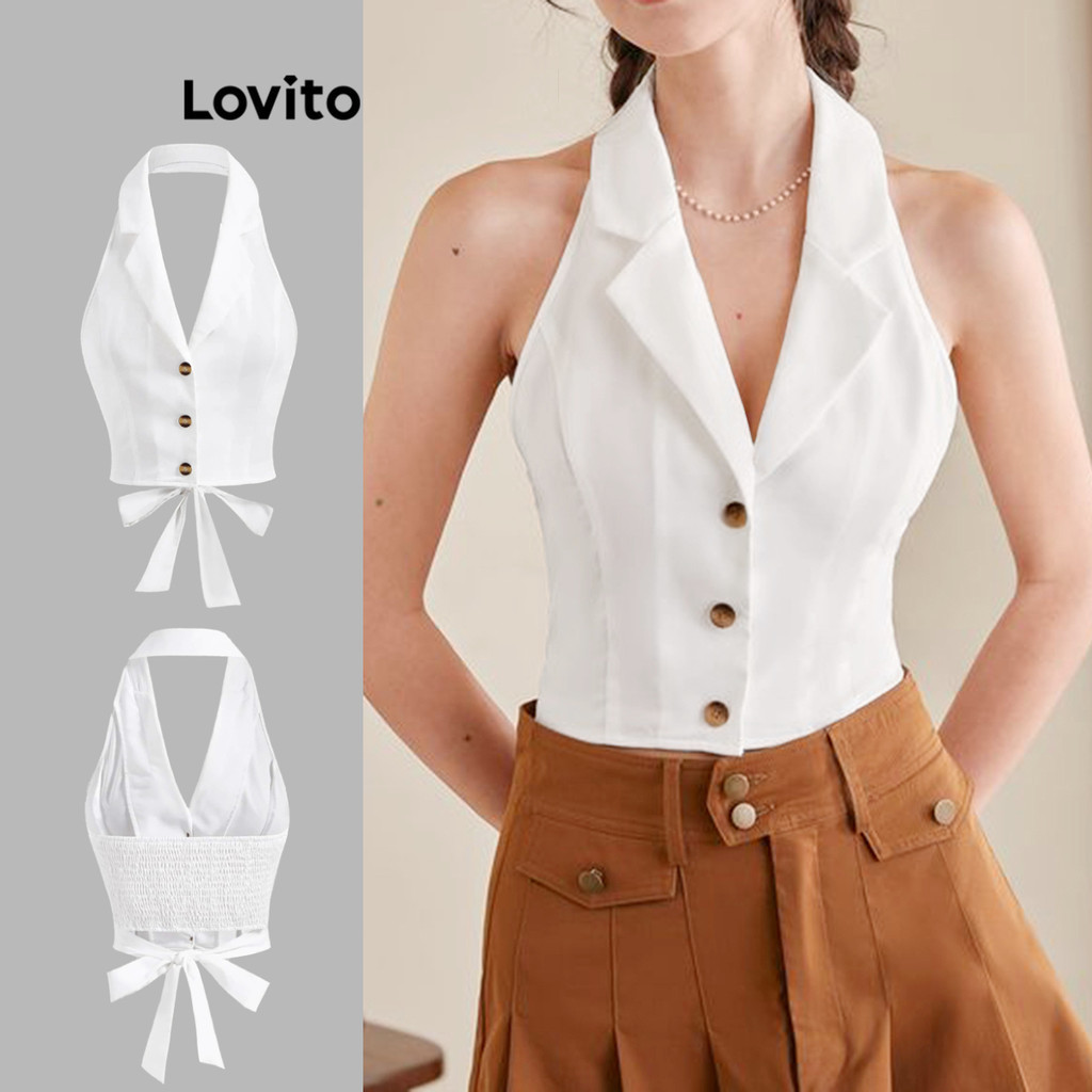 Lovito Elegante Blusa Feminina Lisa Bata com Laço Traseiro L80ED380 ...
