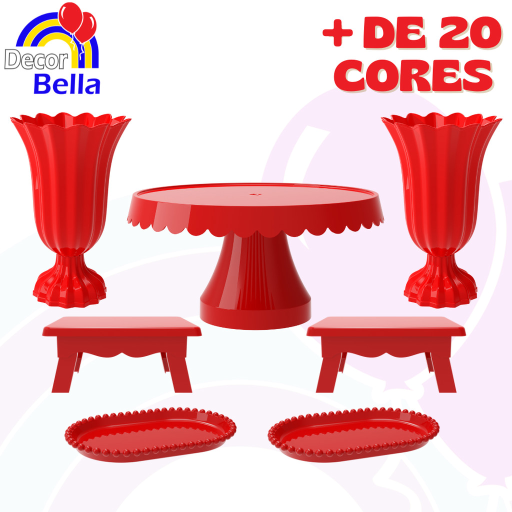 Kit Completo de Festa com 1 Boleira Popi Plus, 2 Vasos Popi, 2 Mesinhas ...