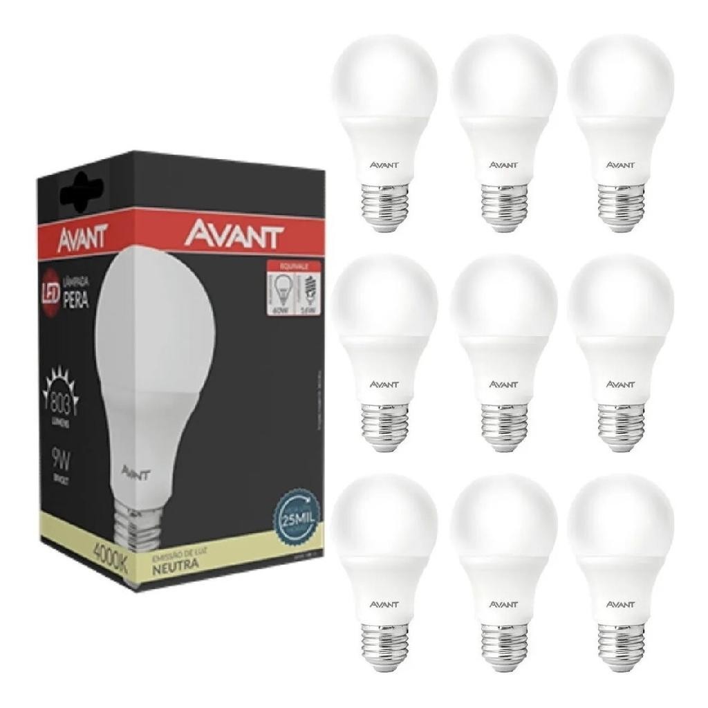 Kit 10 Lampada Led Bulbo PERA 9w E27 Branco Neutro 4000K | Shopee Brasil
