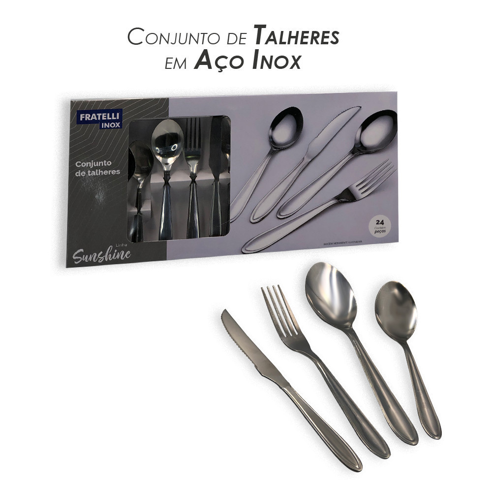 Conjunto de Talheres em Aço Inox 24 Peças | Shopee Brasil