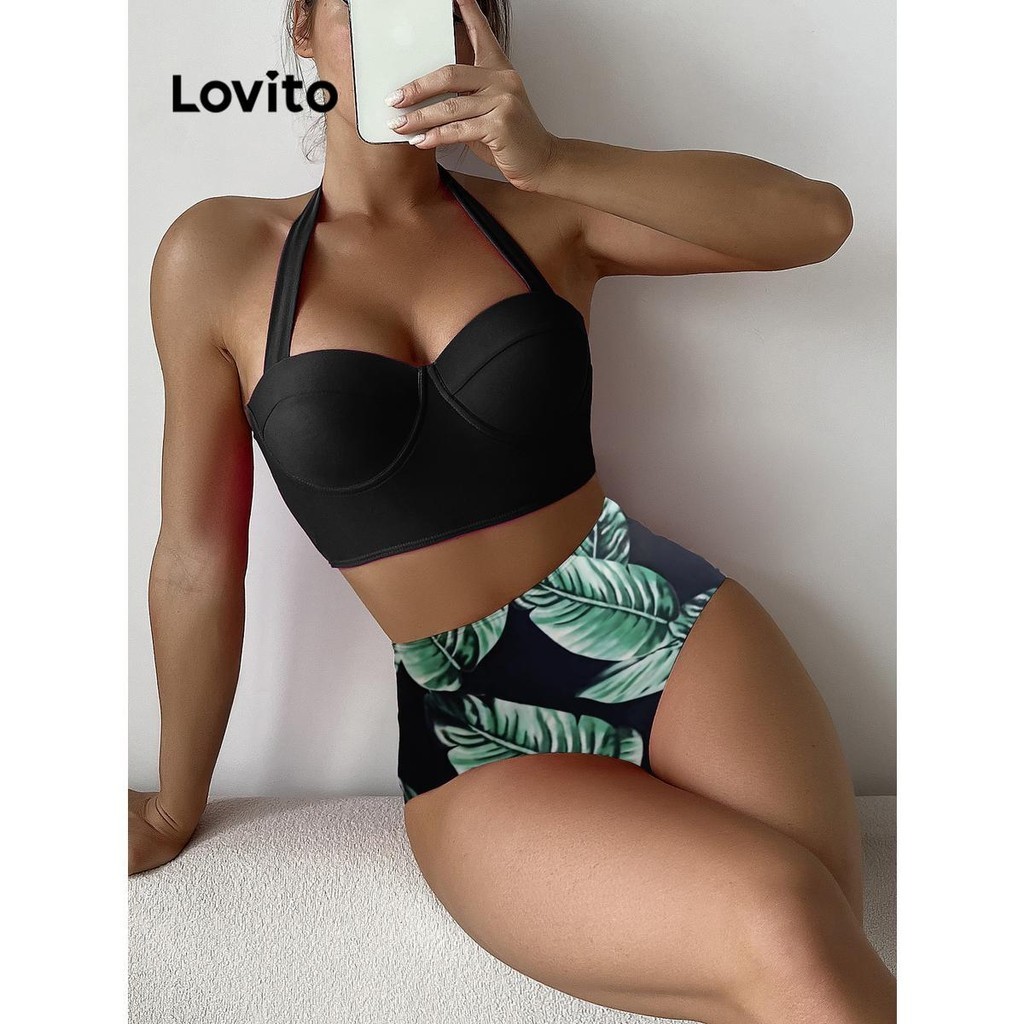 Lovito Conjuntos De Biquíni Sexy Tropical Sem Costas Com Amarração Nas