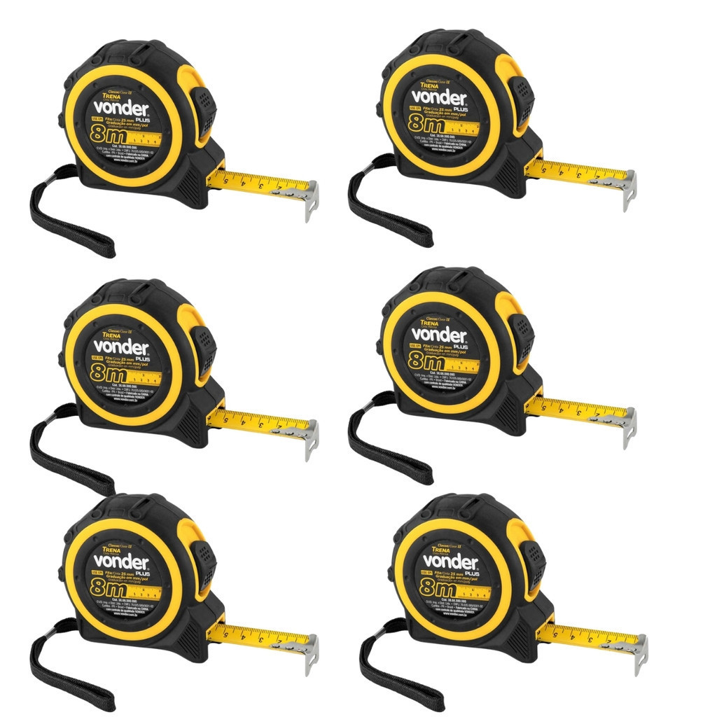 kit 6 un trena emborrachada aço autotrava 8m x 25mm vonder | Shopee Brasil