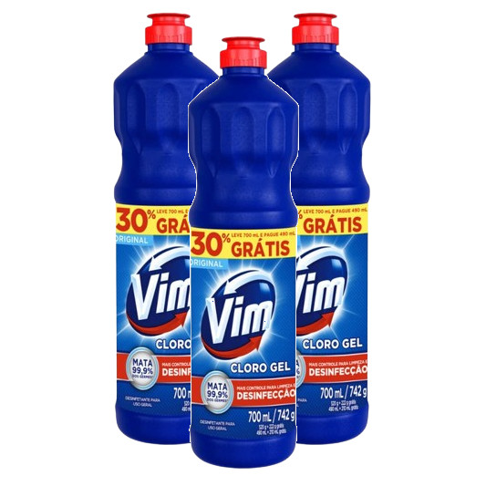 3 Desinfetante Vim Cloro Gel Unilever Leve 700ml Pague 490ml | Shopee Brasil