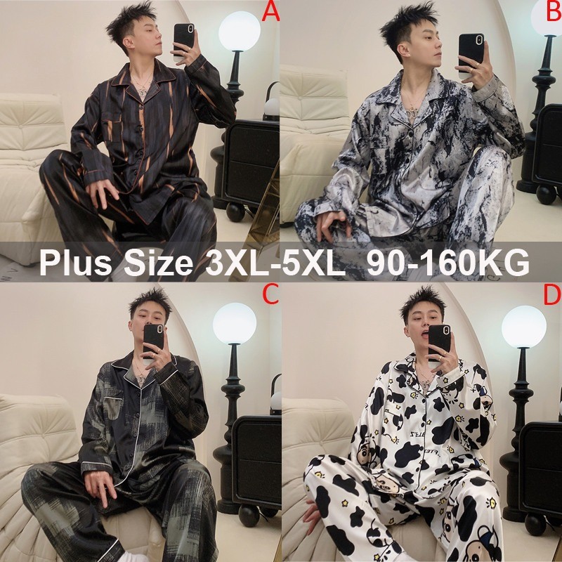 Nova Moda Coreana Masculina Plus Size Cetim De Seda Baju Tidur Pijamas ...