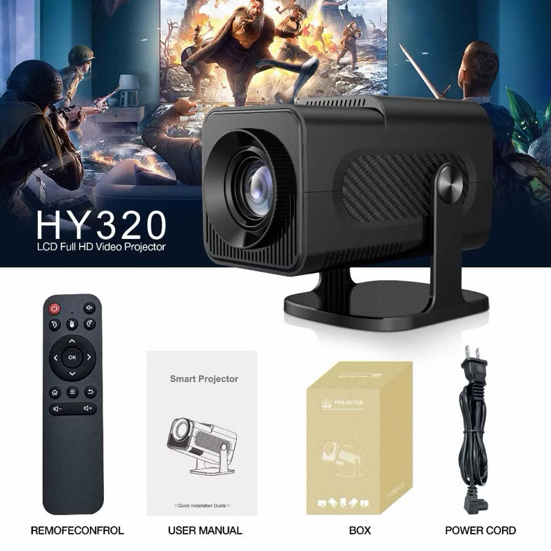 Projetor Hy320 Wifi HD 390 ANSI Android 13.0 Inteligente Portátil Full 4K Cinema 5G Bluetooth 5. ...